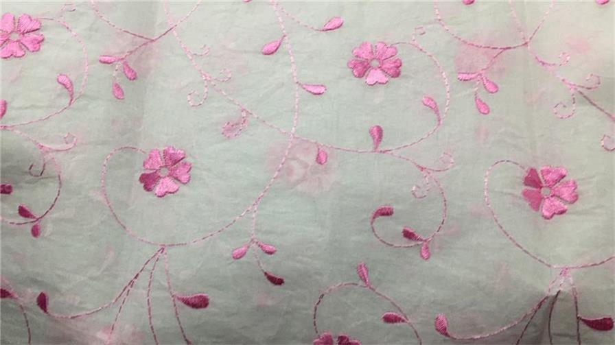 100 % Cotton organdy fabric floral pink colour embroidered single leng ...