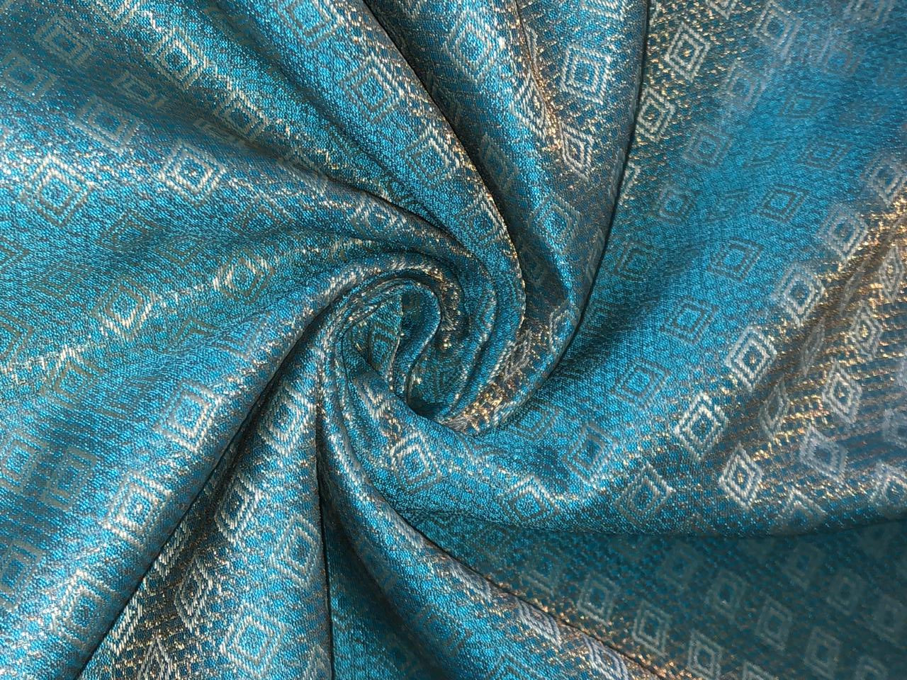 Silk Brocade SEA BLUE diamond motifs with subtle metallic jacquard BRO ...