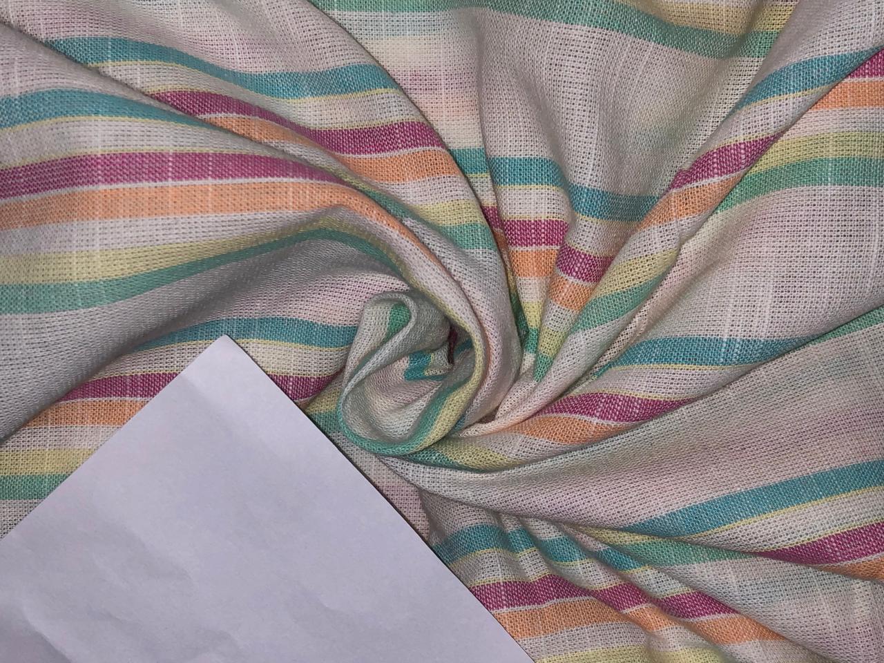Cotton Viscose Linen yarn dyed multi color stripe Fabric 58" wide [166 ...