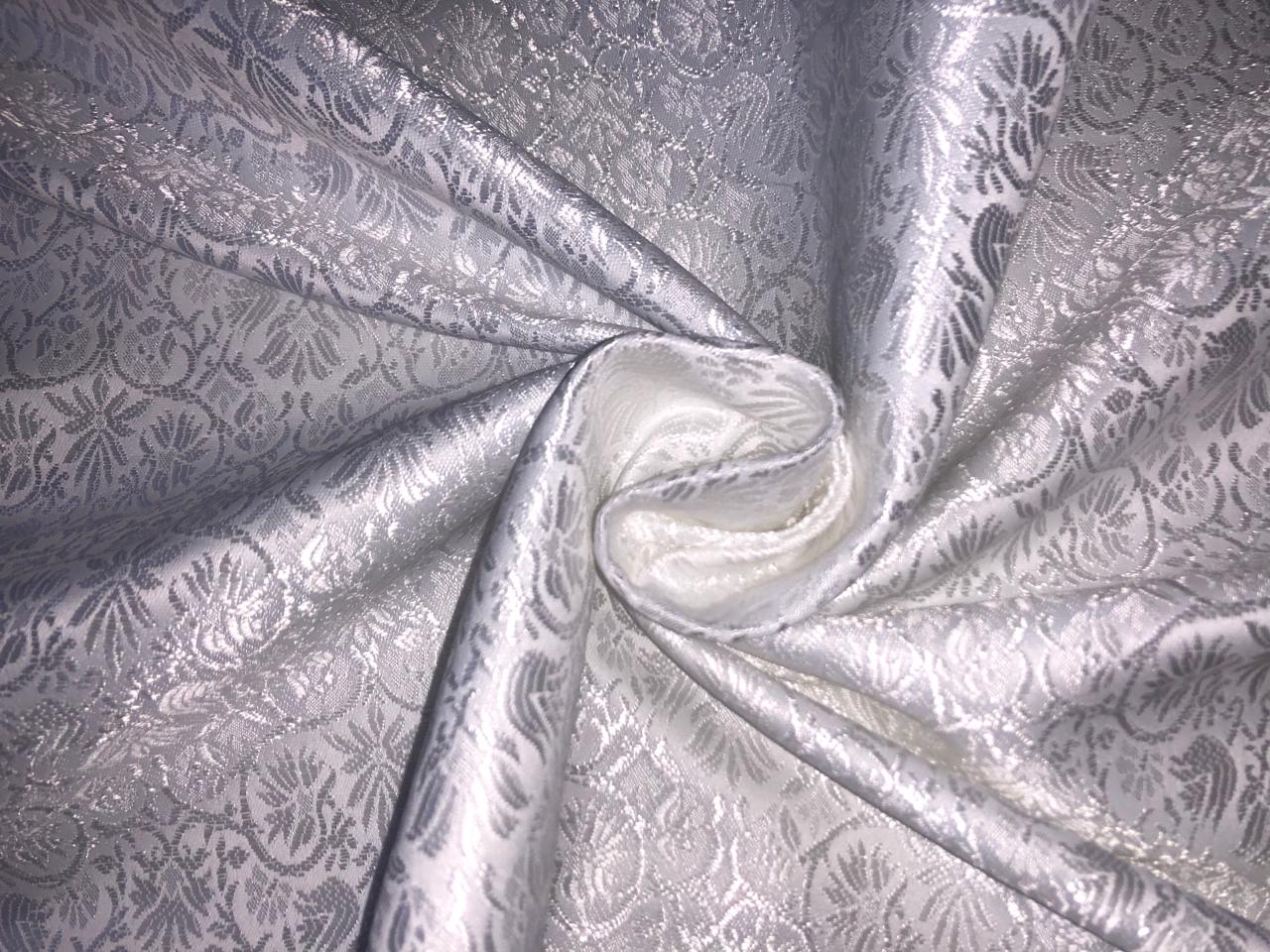Silk Brocade fabric WHITE with self color motif 58" wide Jacquard BRO9 ...