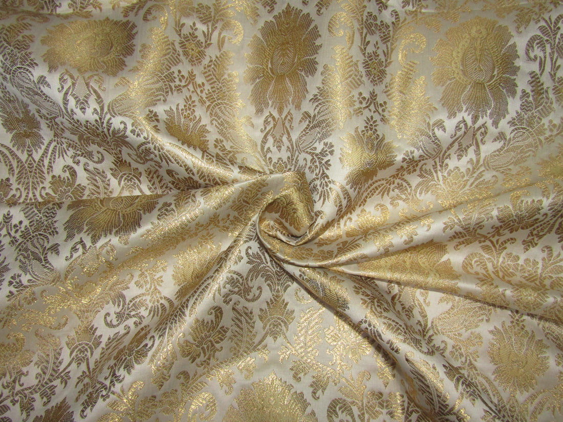 Silk Brocade fabric Cream x metallic gold Color 44" wide BRO714[1 ...