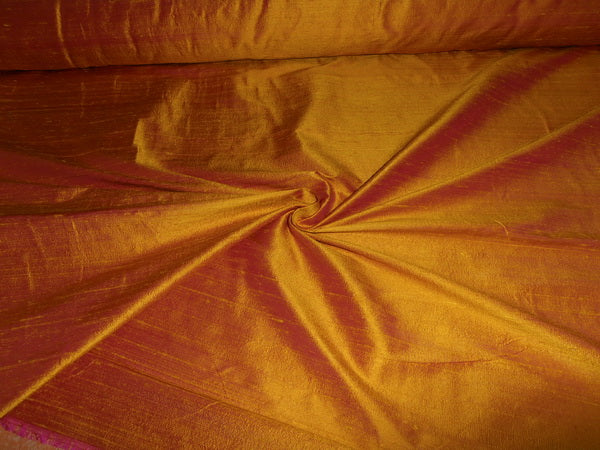 100% Pure SILK Dupioni FABRIC Burning Sun colour 54" wide with slubs M ...