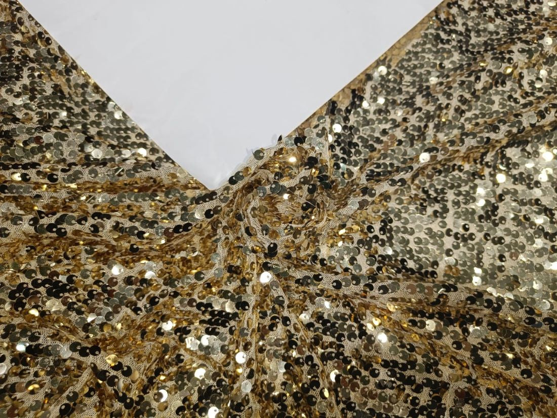 Net Fabric with gold color SEQUENCE lycra 60" Wide – The Fabric Factory
