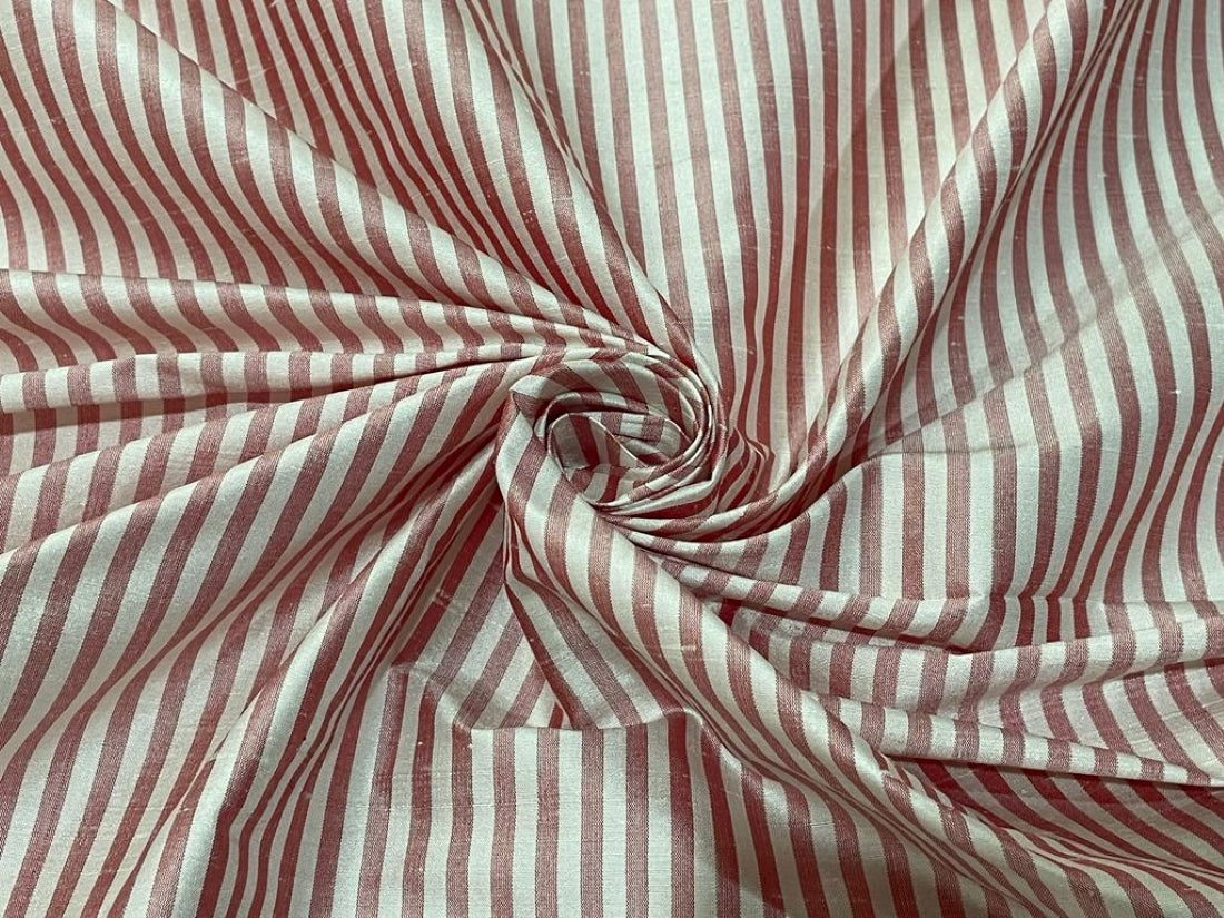 100% silk dupioni red and white stripe 54" wide DUP#S5 – The Fabric Factory